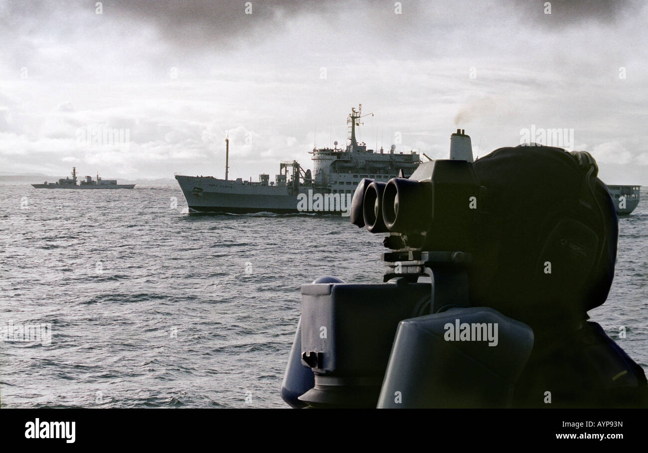 Lookout on the German frigate Bremen with the UK supply ship RFA Fort ...