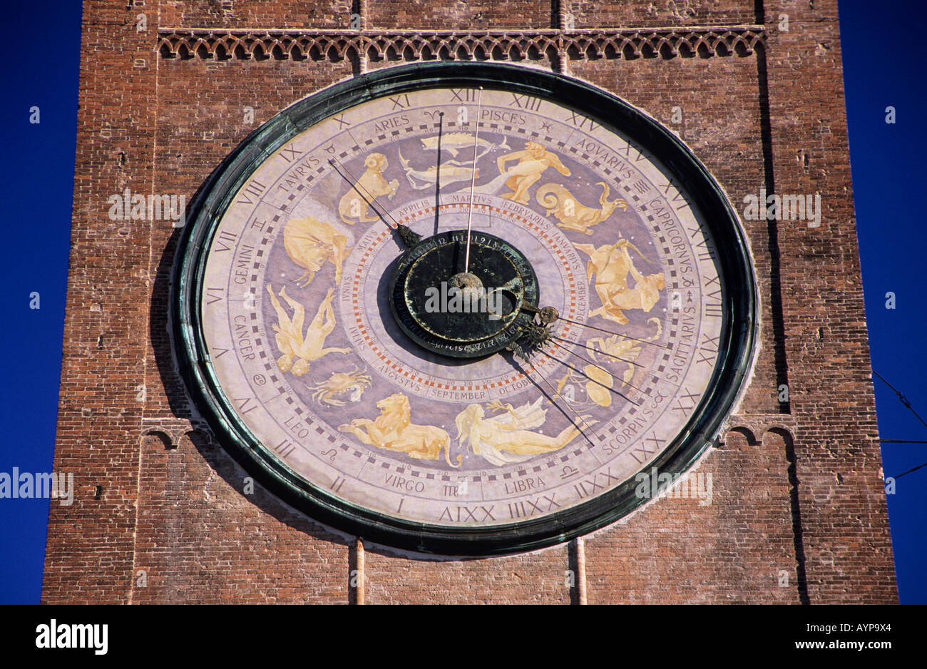 Detail of the 16th c astronomical clock with pictures of the signs of ...