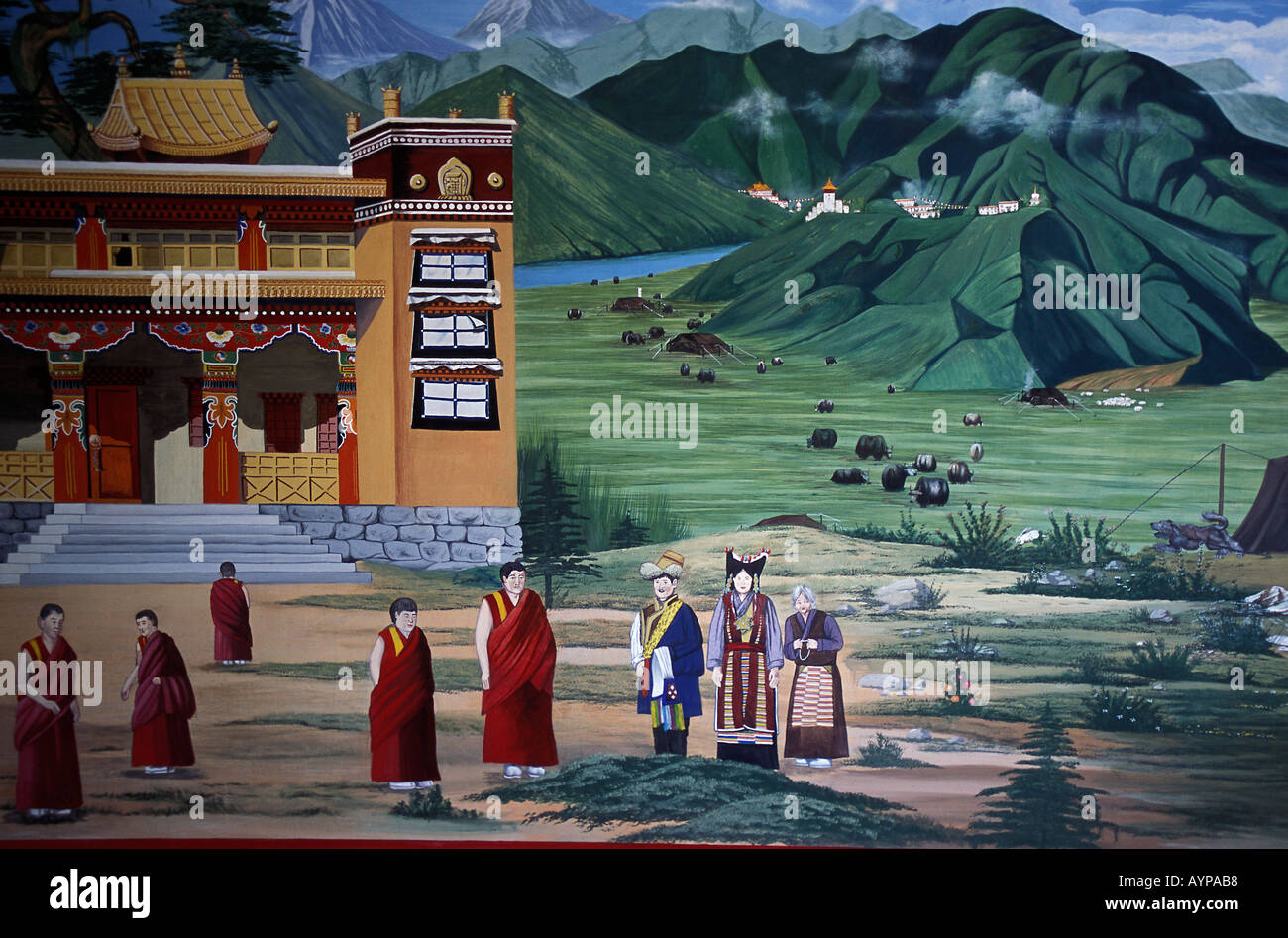 Tibetan modern paintings showing daily life in Tibet Stock Photo - Alamy