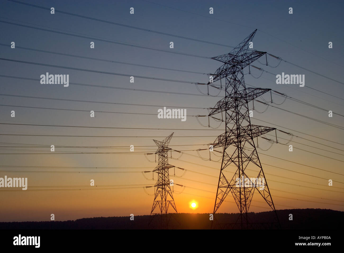 Power lines and tower at sunset Istanbul Turkey Stock Photo - Alamy