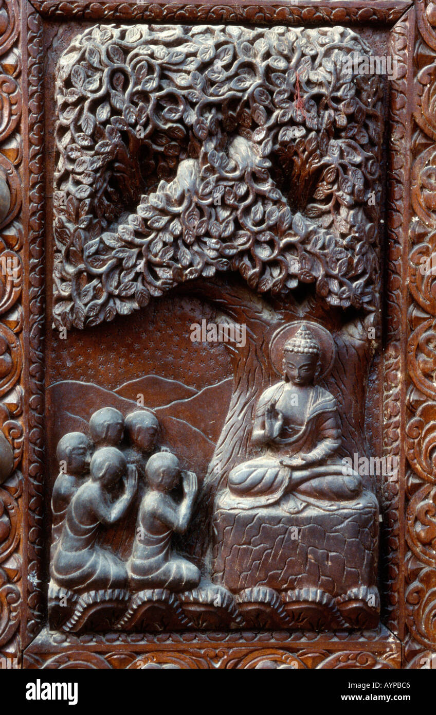 Wood carvings of bodhi tree where Buddha reach enlighment Stock Photo ...