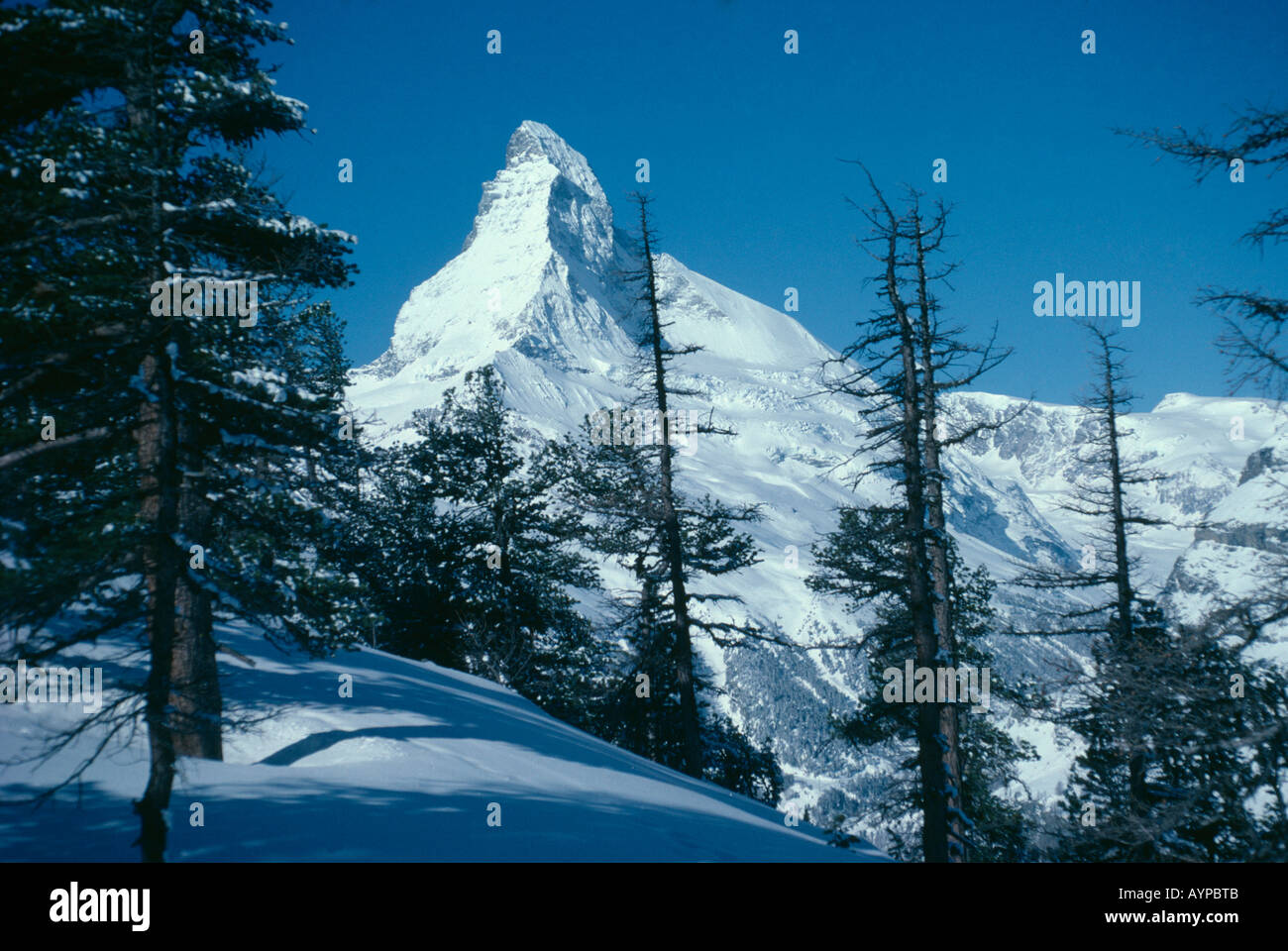 SWITZERLAND Valais Swiss Alps Snow covered peak of the Matterhorn Stock ...