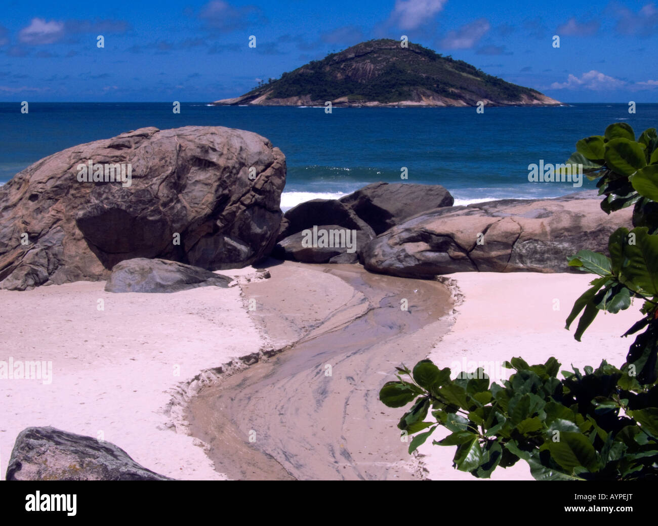 Peaceful beach and offshore island along the coast south of Rio de ...