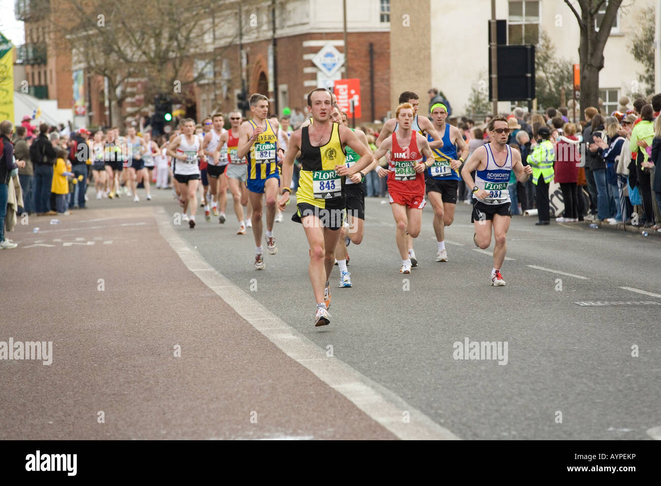 Runners at the London marathon 2008, Trafalgar Road Greenwich London ...