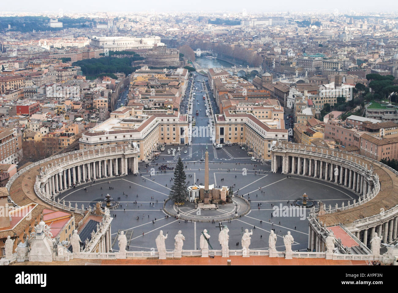 Panoramic view of Rome and Piazza San Pietro from the Dome of St. Peter ...