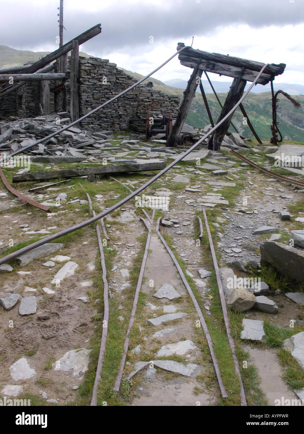 Abandoned slate workings on the Old Man of Coniston Cumbria Stock Photo ...