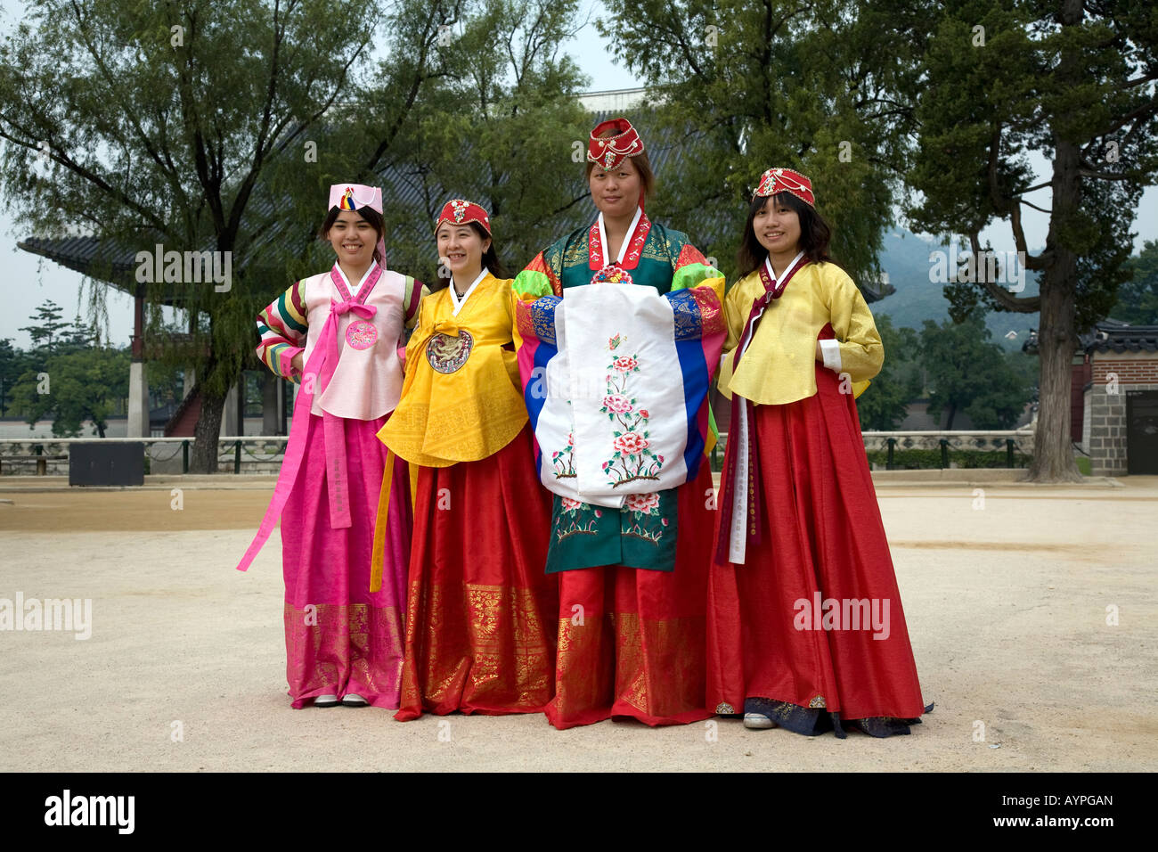 Girls wearing livery at Gyeongbokgung Royal Palace Seoul South Korea ...