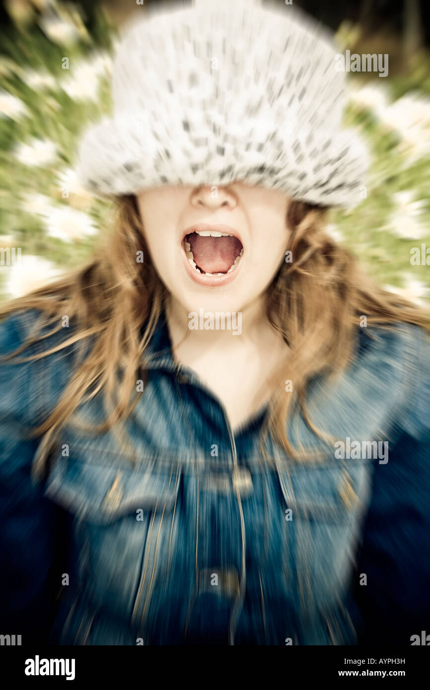 Young blind woman screaming requesting help Stock Photo - Alamy