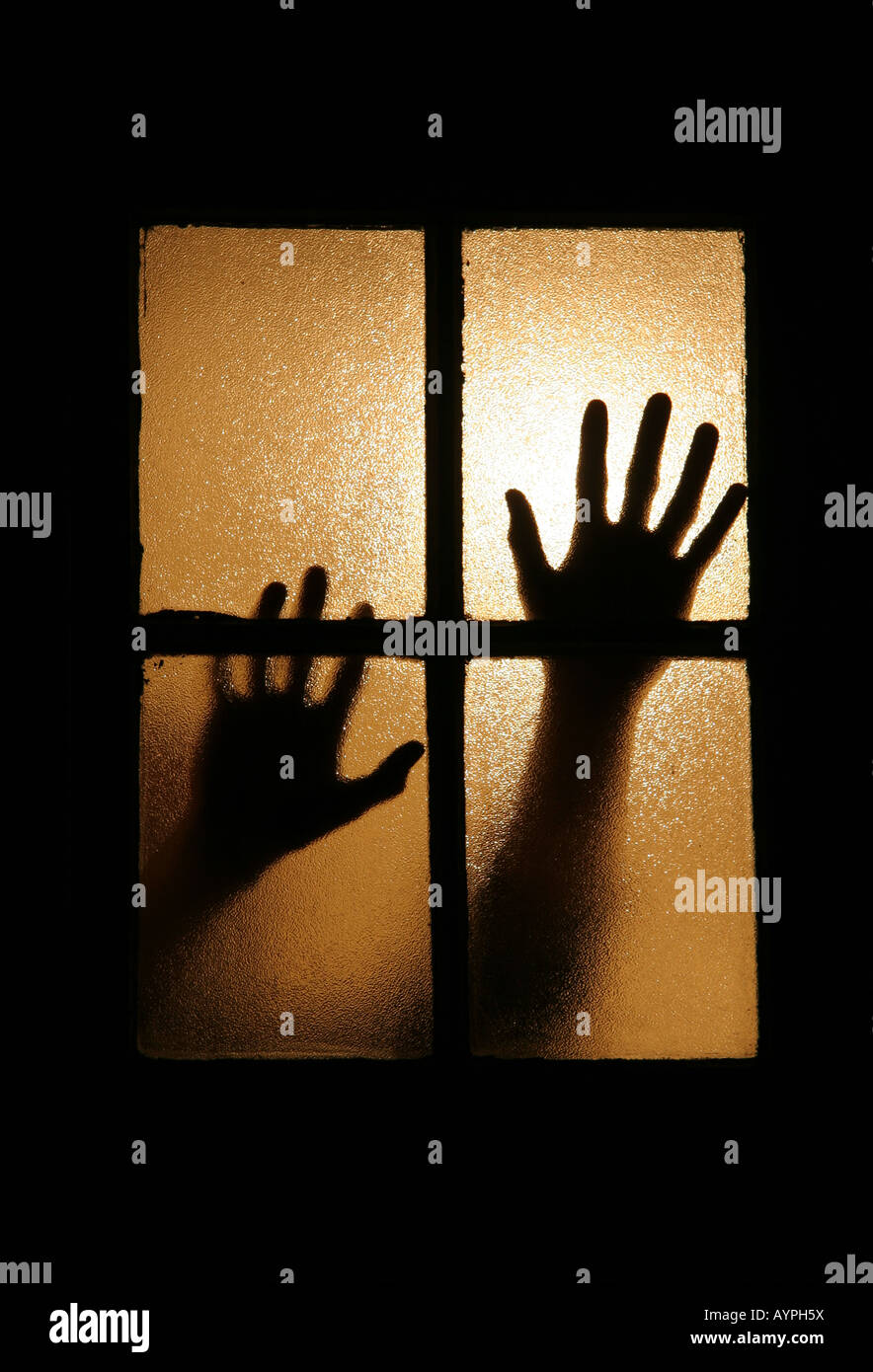 Hands clutching at a window in a horror movie style Stock Photo - Alamy