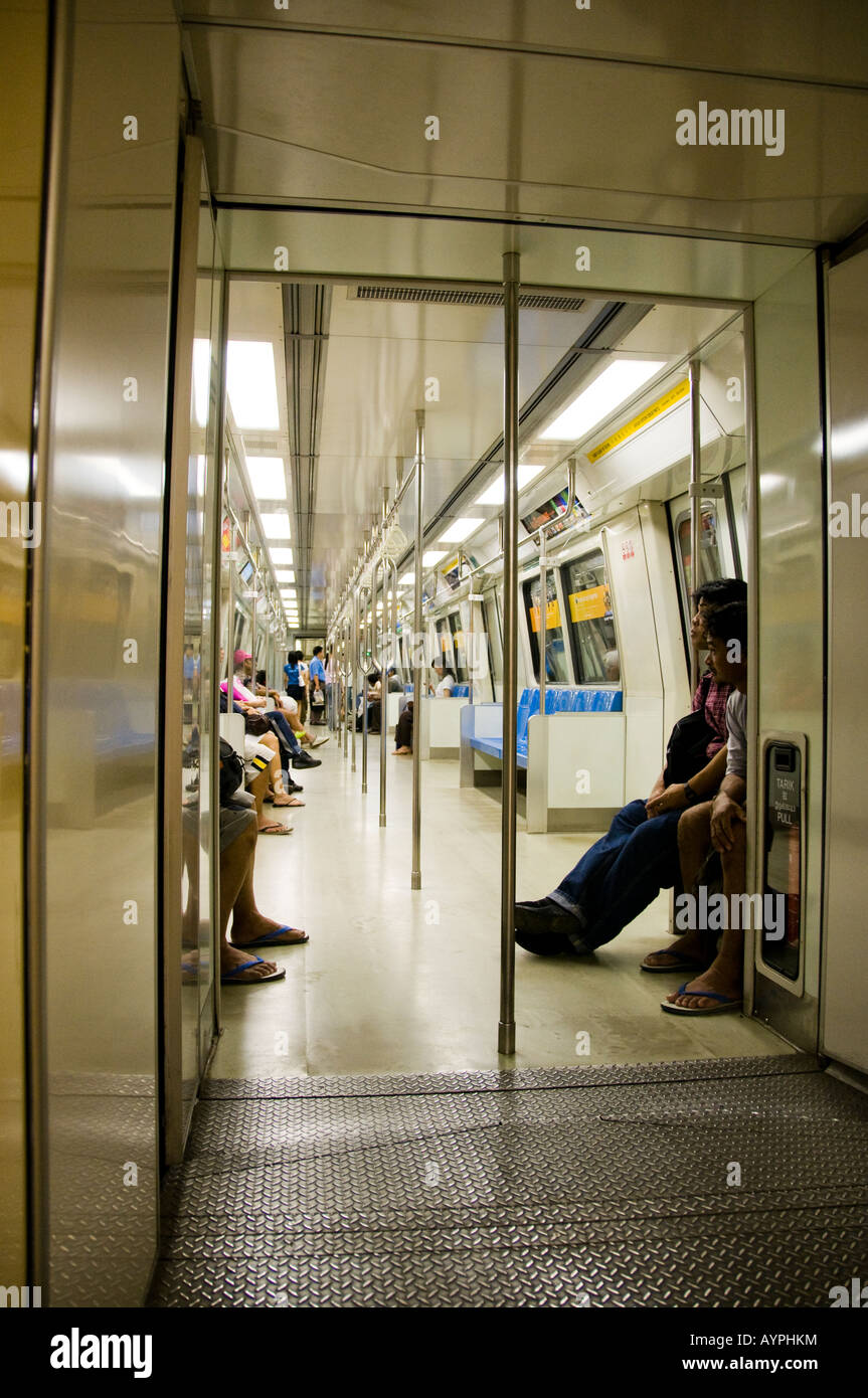 Inside view of modern subway train in Singapore Stock Photo - Alamy
