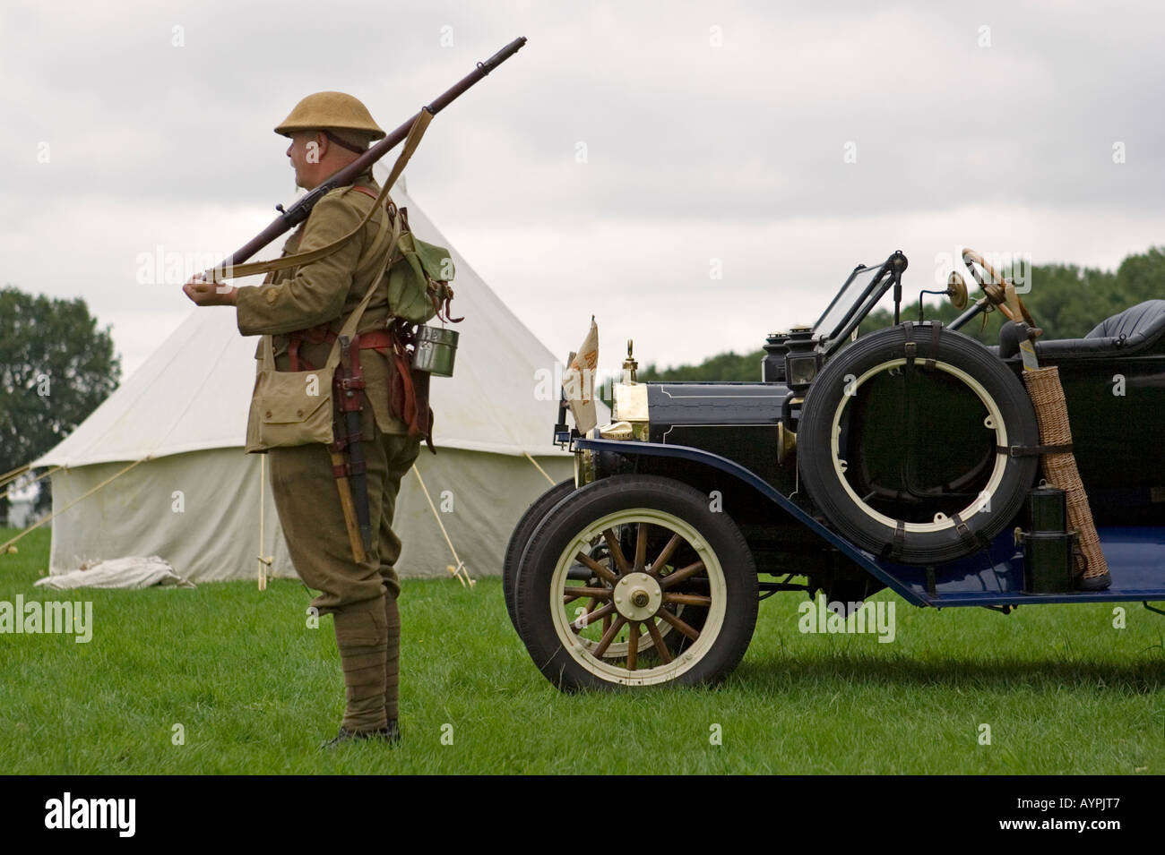 Great War Soldier On Guard with Ford Model T Staff Car Stock Photo - Alamy