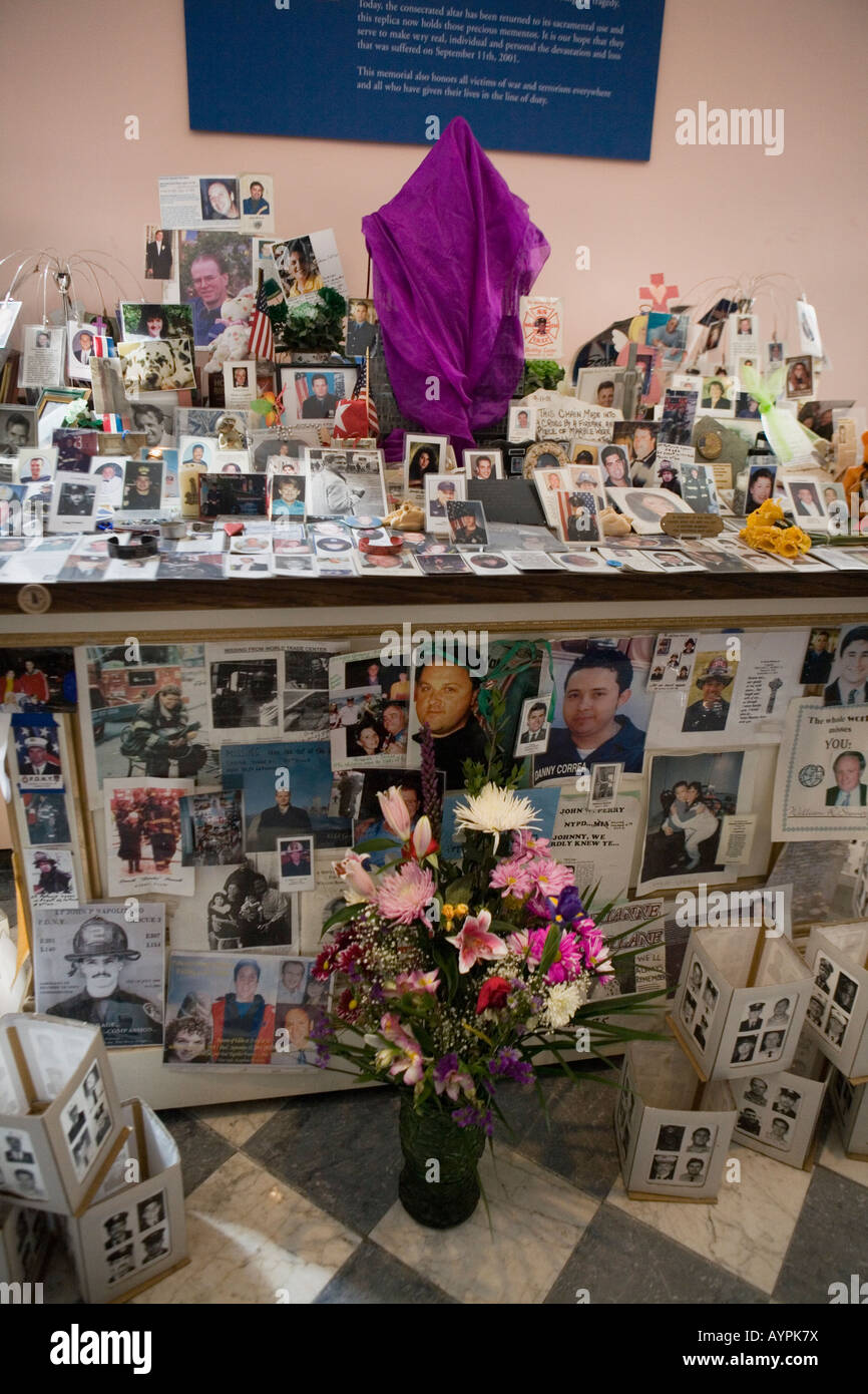 Shrine to deceased 911 rescue workers St Saint Pauls Chapel Ground Zero ...