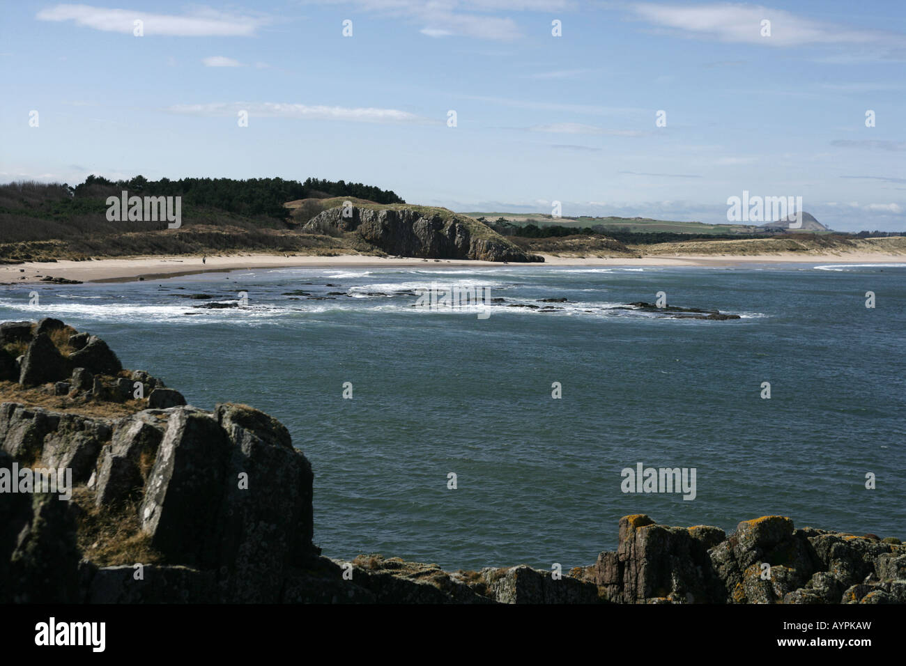 View of North Berwick Law and Bathan's Strand cliffs Stock Photo - Alamy