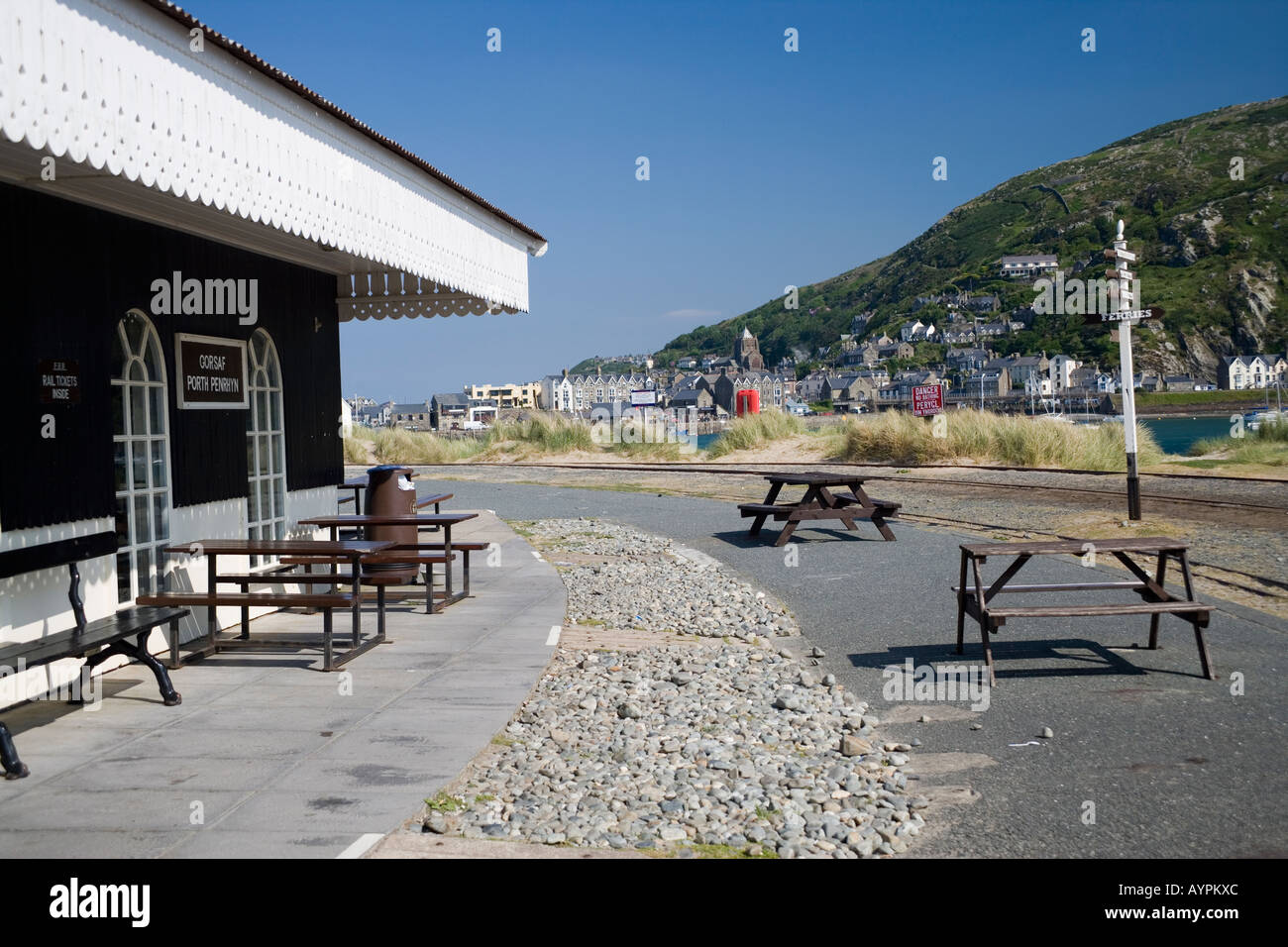 Fairbourne railway station with Barmouth and harbour in the distance ...