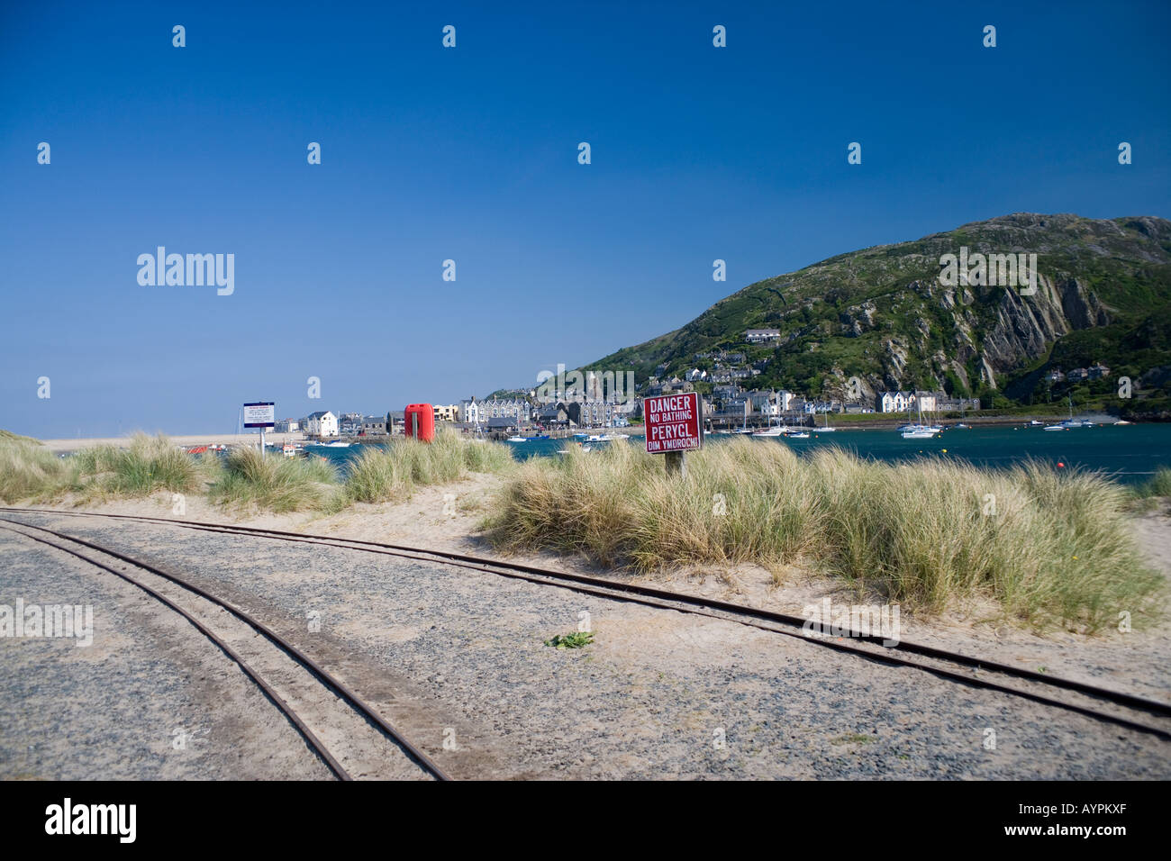 Fairbourne railway station with Barmouth and harbour in the distance ...