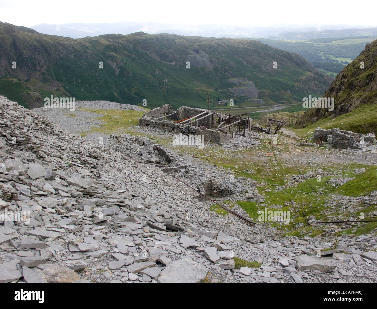 Abandoned slate works on Old Man of Coniston, Lake District, Cumbria ...