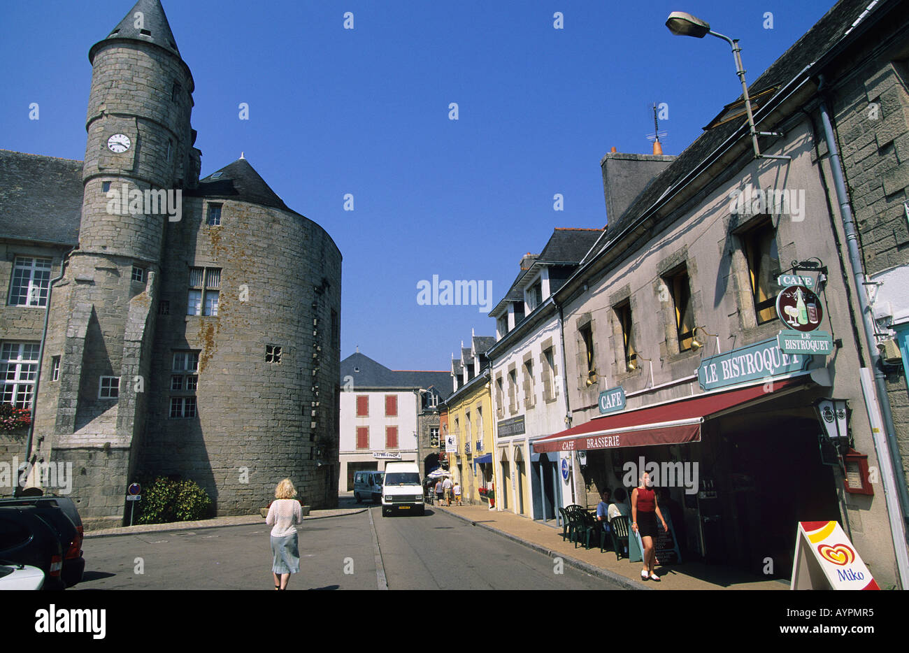 Castle and street scene at Pont I Abbe Stock Photo - Alamy