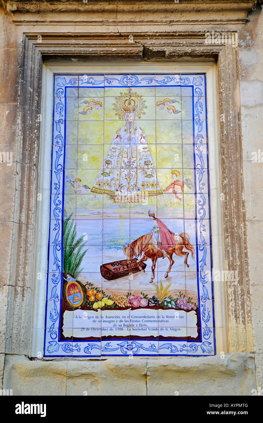 Virgen de la Asuncion, wall mural, Spanish tiles, Elche, Elx, Alicante ...