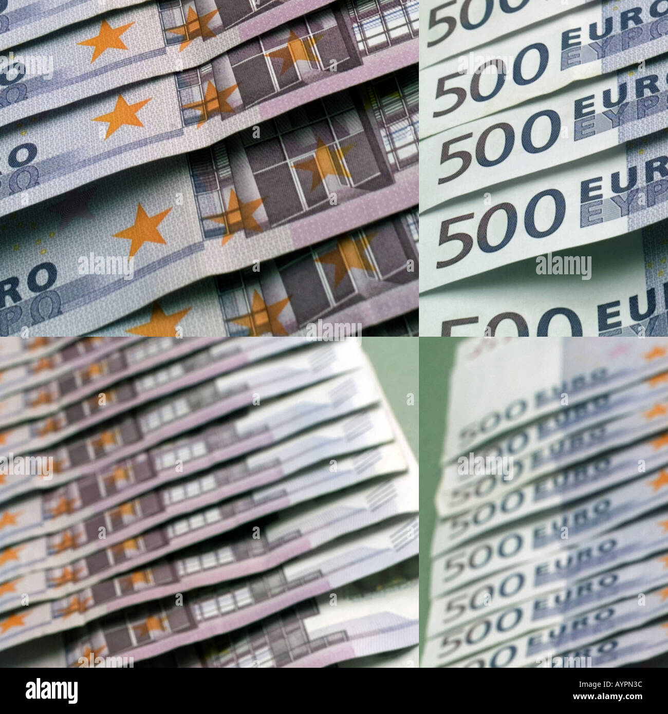 Notes of five hundred euro denomination kept for display Stock Photo ...