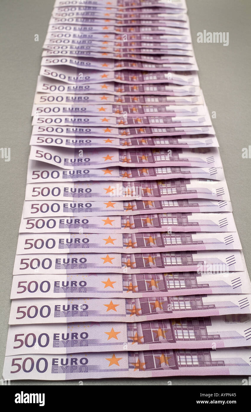 Notes of five hundred euro denomination kept for display Stock Photo ...