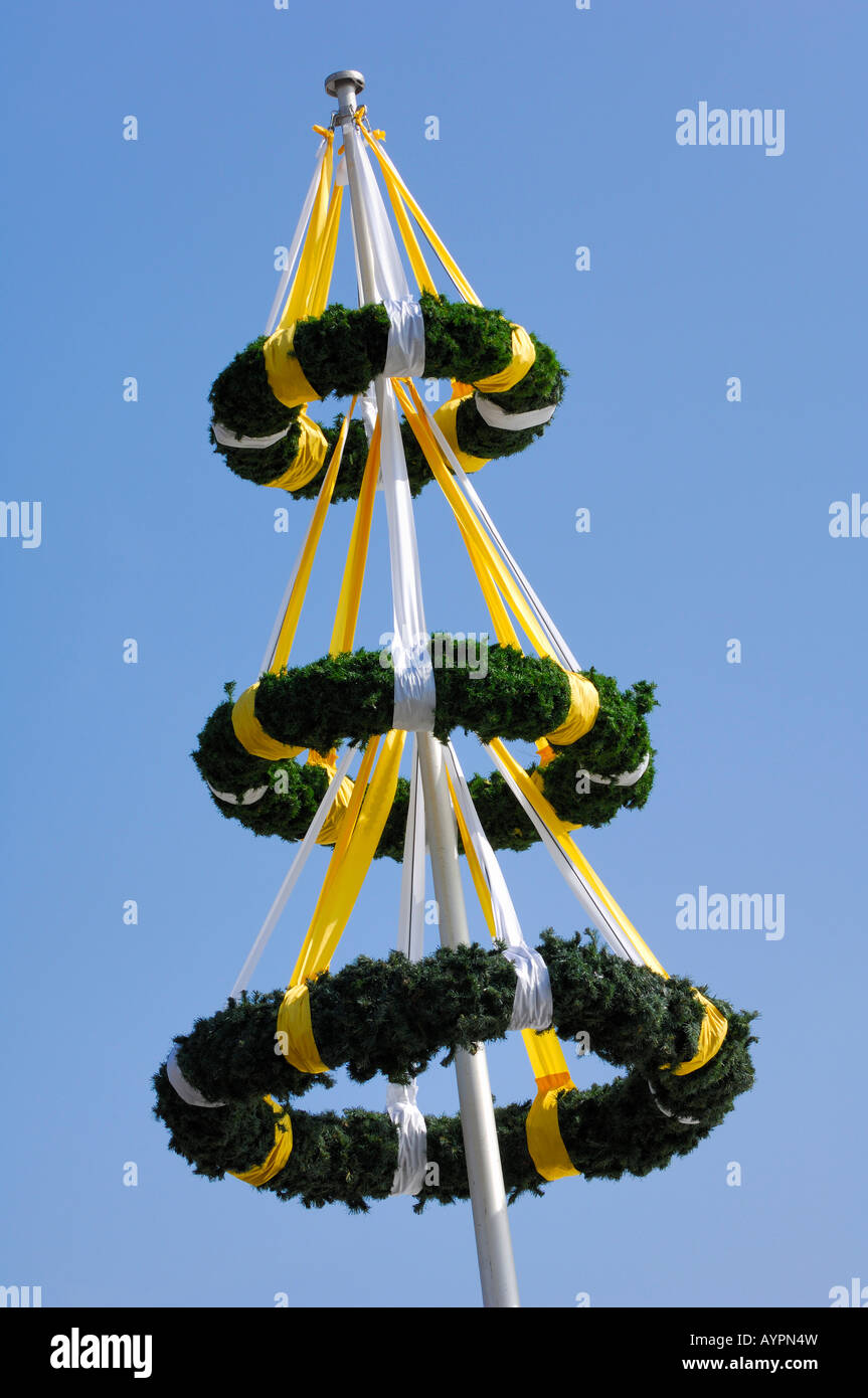 Pole decorated with wreaths, Stuttgart, Baden-Wuerttemberg, Germany ...