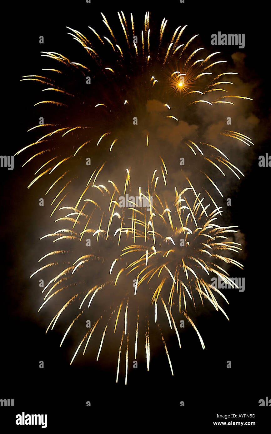 Fire crackers bursting in the sky at night Stock Photo - Alamy