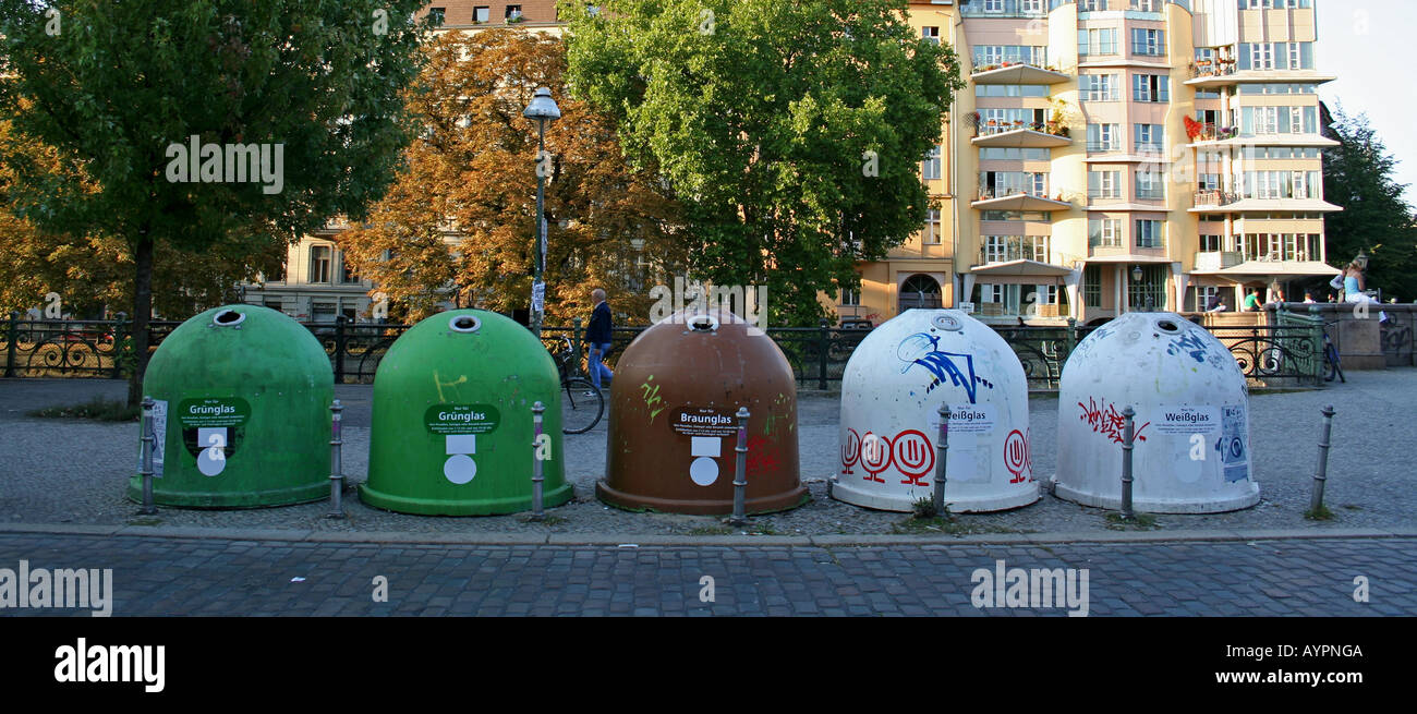 recycling containers lined up on a street in berlin germany Stock Photo ...