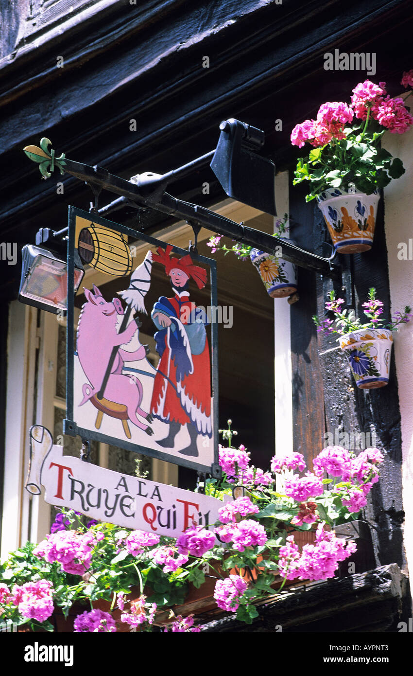 Detail of colourful restaurant panel at Dinan Stock Photo - Alamy