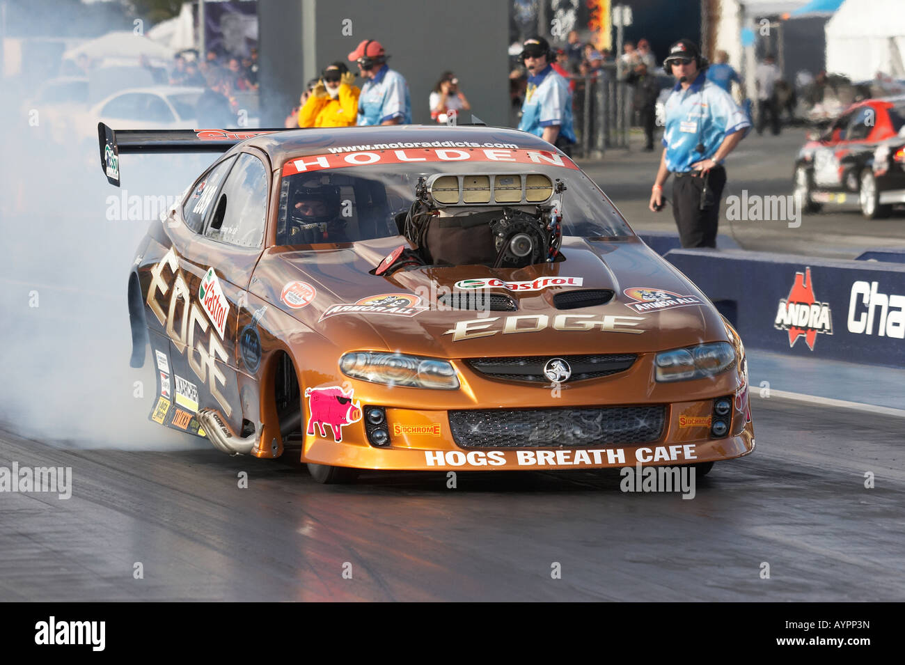 Ben Bray, leading Australian Top Doorslammer driver, performs a pre ...