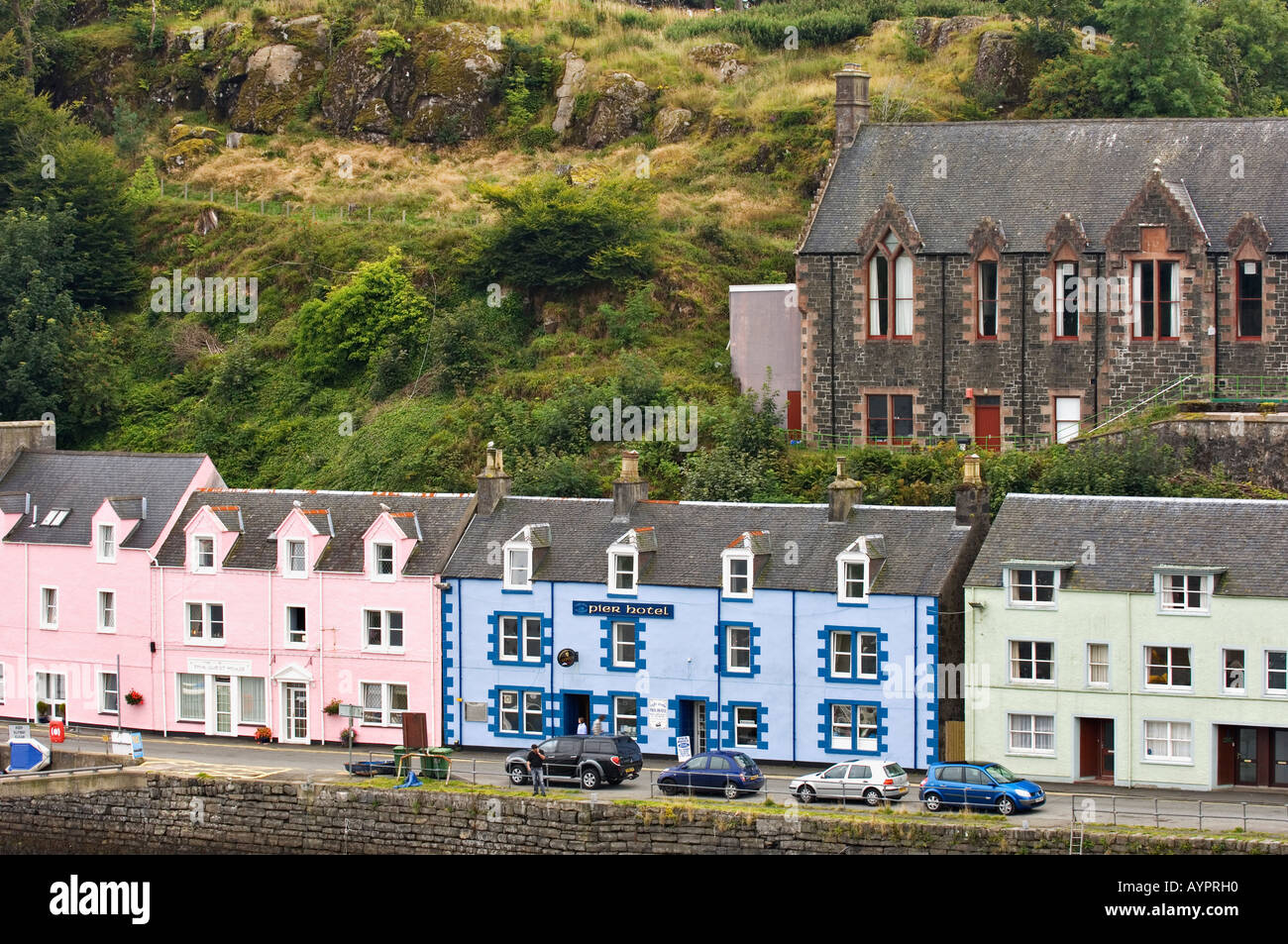 Row of Pastel Buildings Including the Pier Hotel Isle of Skye Portree ...