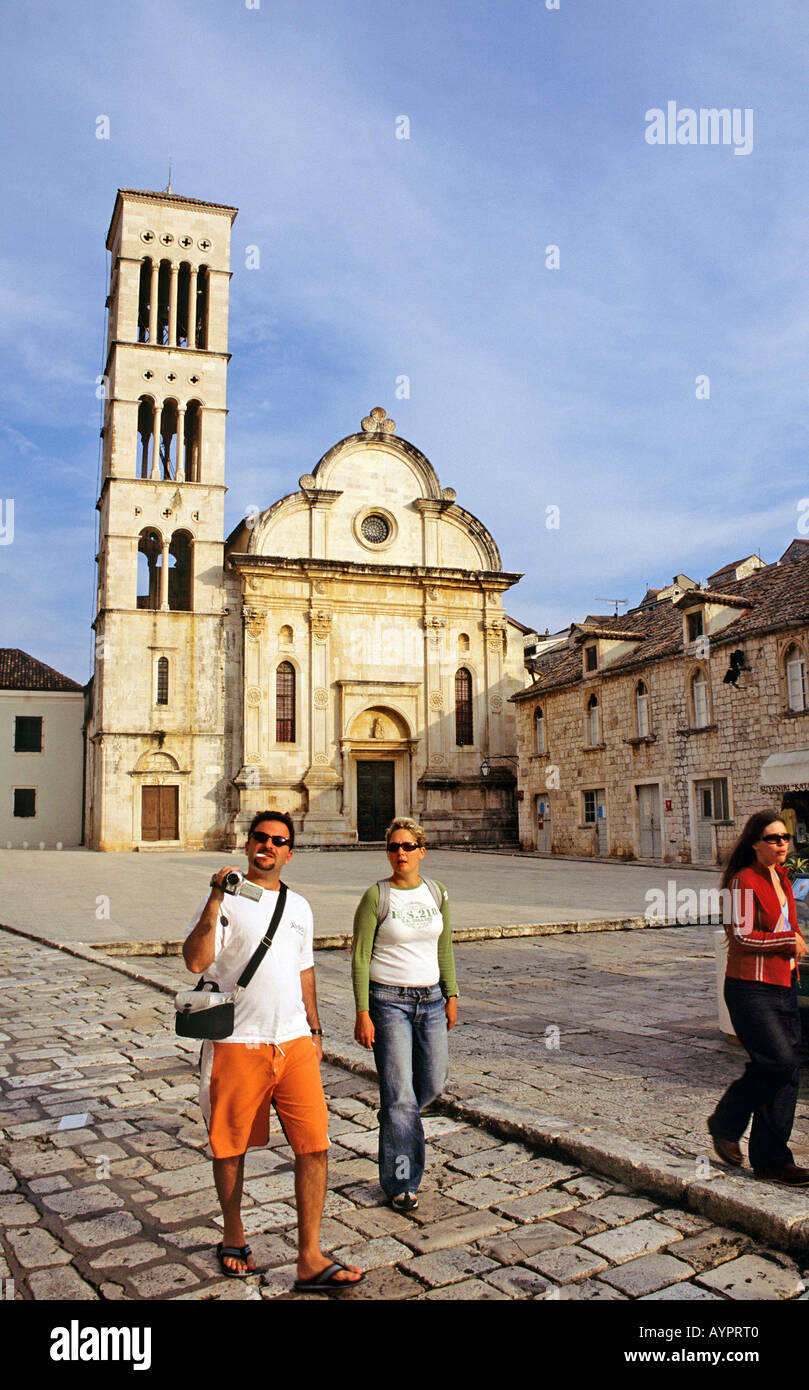 Main Square and St Stephen s Cathedral in Hvar Stock Photo - Alamy