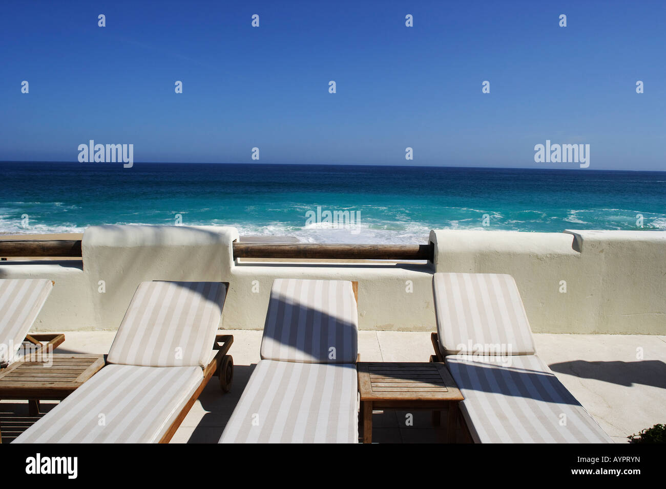 Deck chairs on the beach at Los Cabos, Baja California Sur, Mexico ...