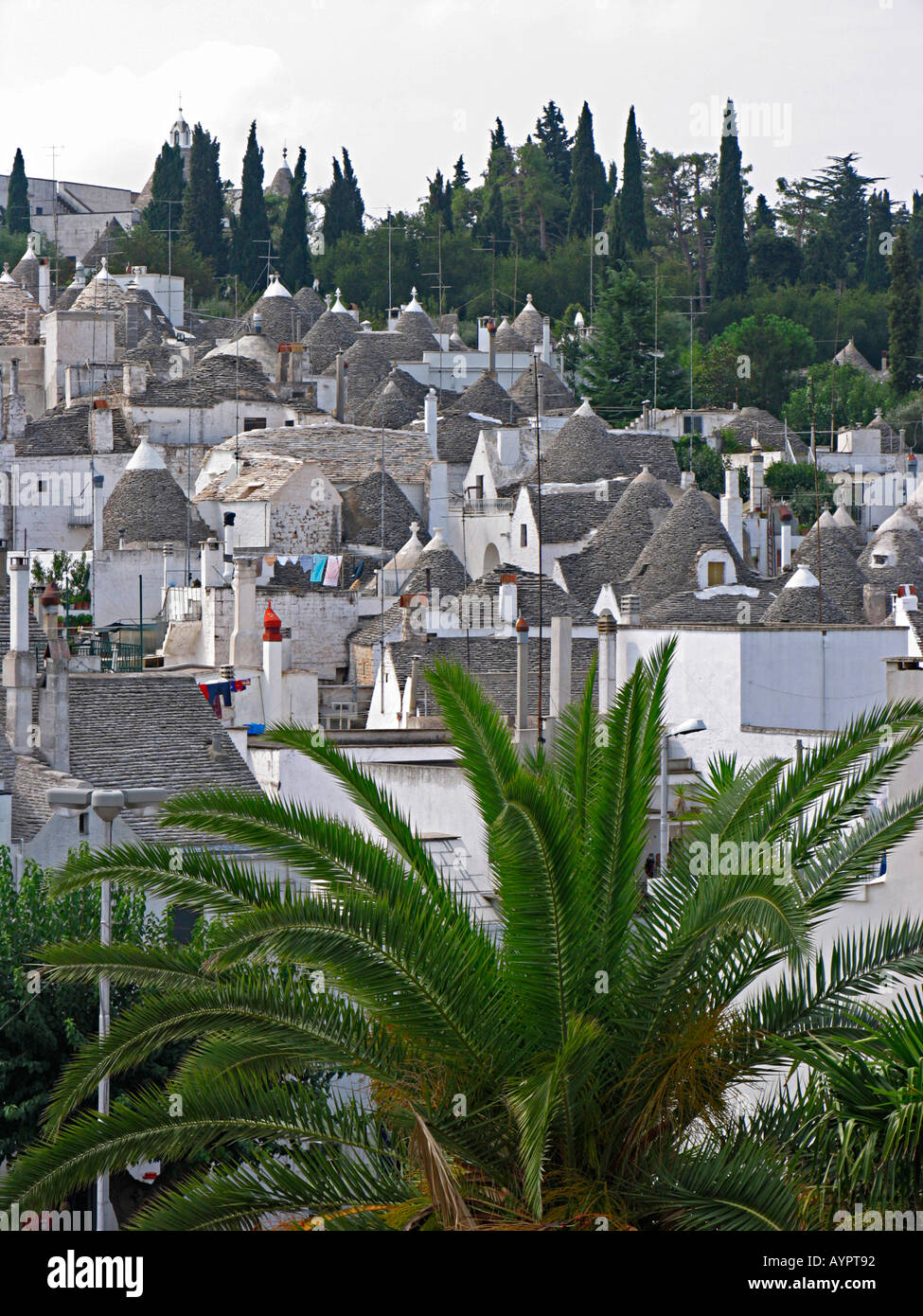 A view of Alberobello, a town of traditional trulli homes. Puglia ...