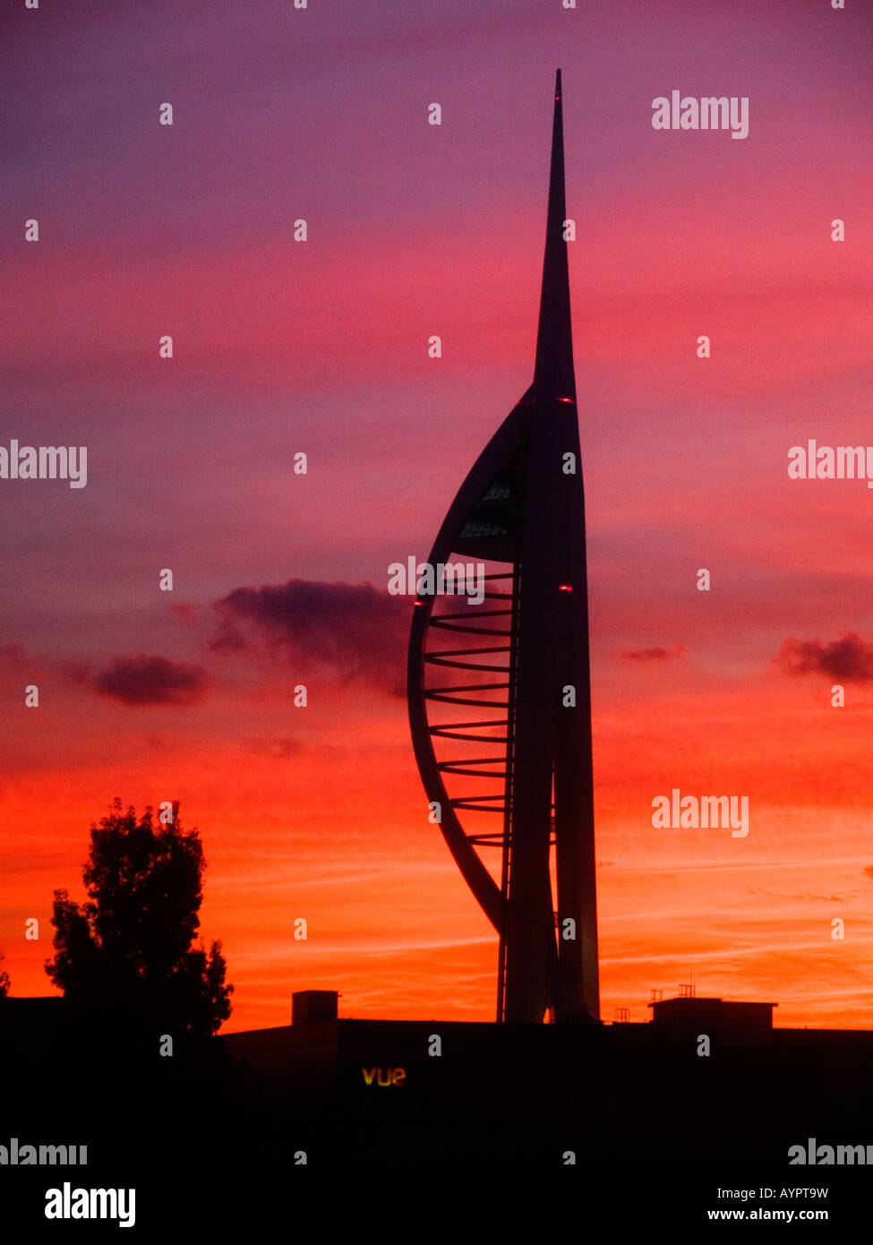 Spinnaker tower in silhouette against a stunning sunset,Portsmouth,UK ...