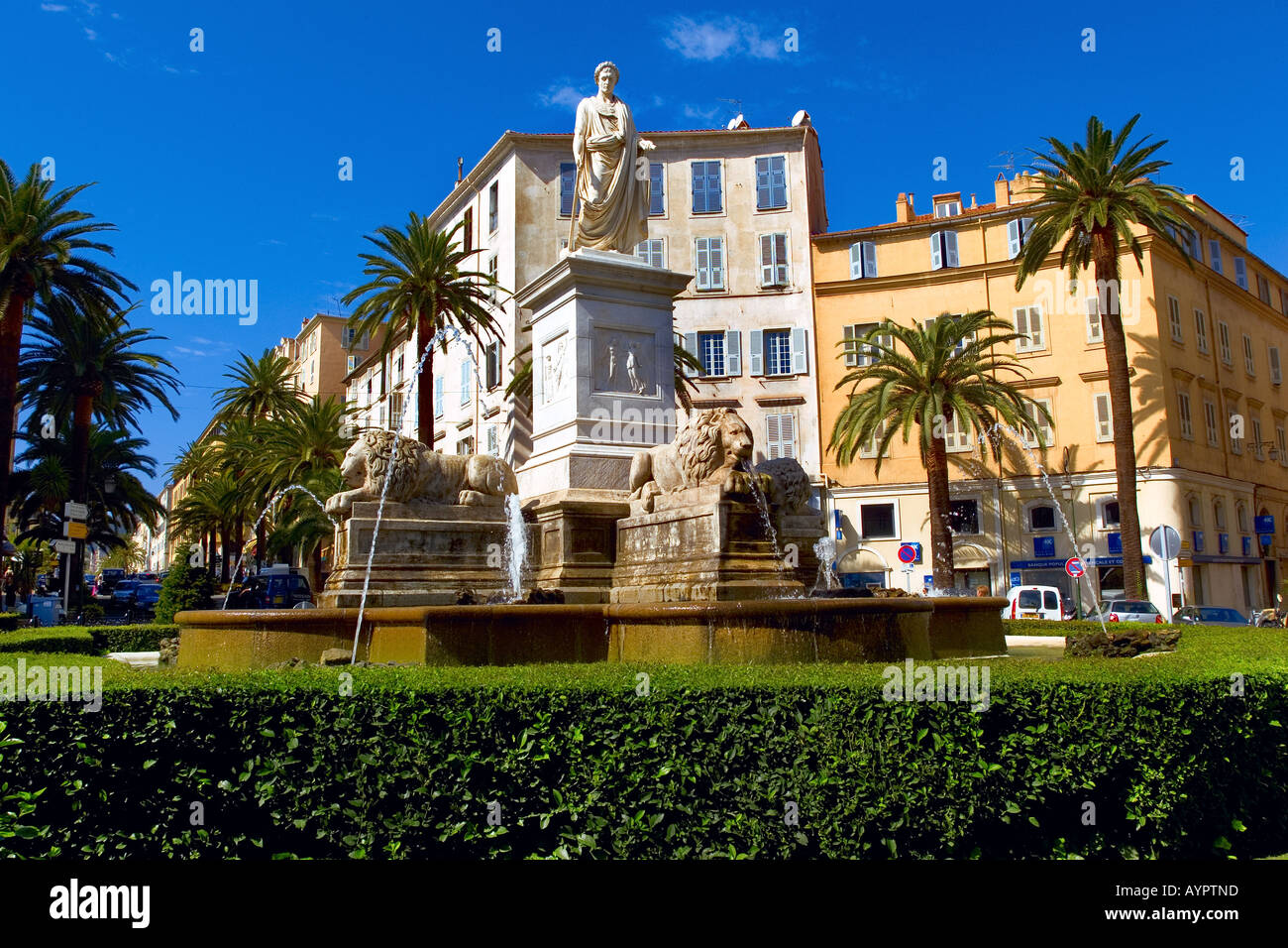 The statue of Bonaparte Marechal Foch square Ajaccio Corsica France ...