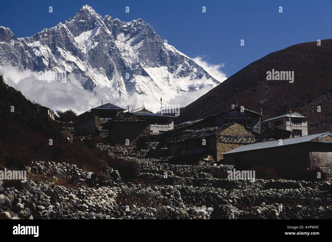 AJI74557 Nuptse Everest Lhotse himalayan mountain peaks as seen from ...