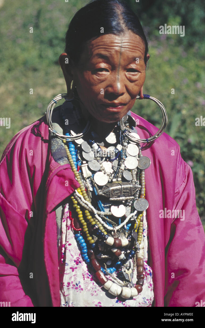 AJI74569 Miji lady tribe with traditional ornaments Arunchal Pradesh ...