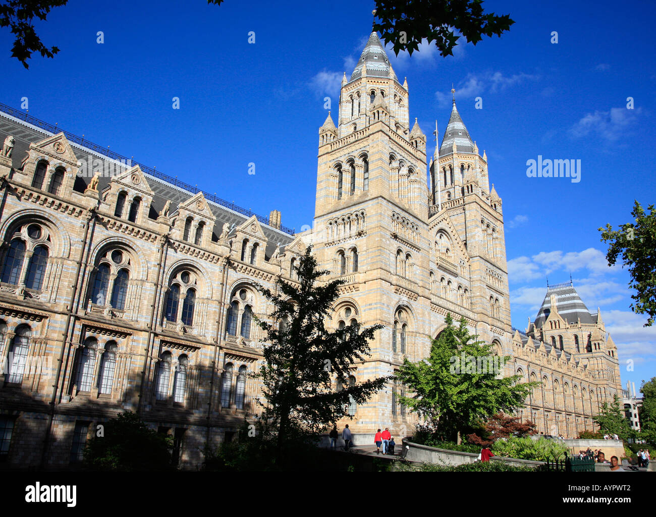 Front view of British Natural History Museum, London through trees ...