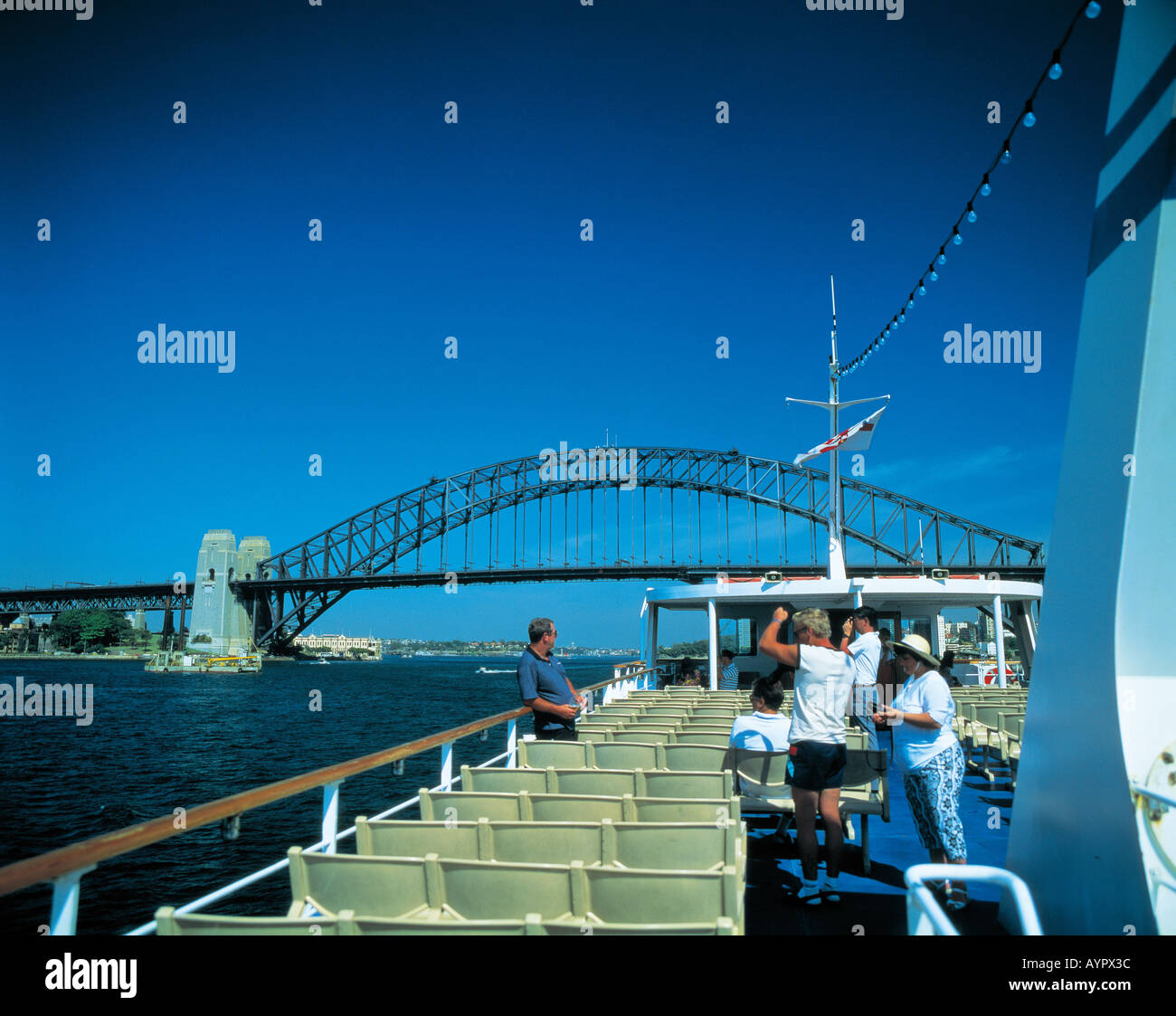 Ferry with Bridge Stock Photo - Alamy