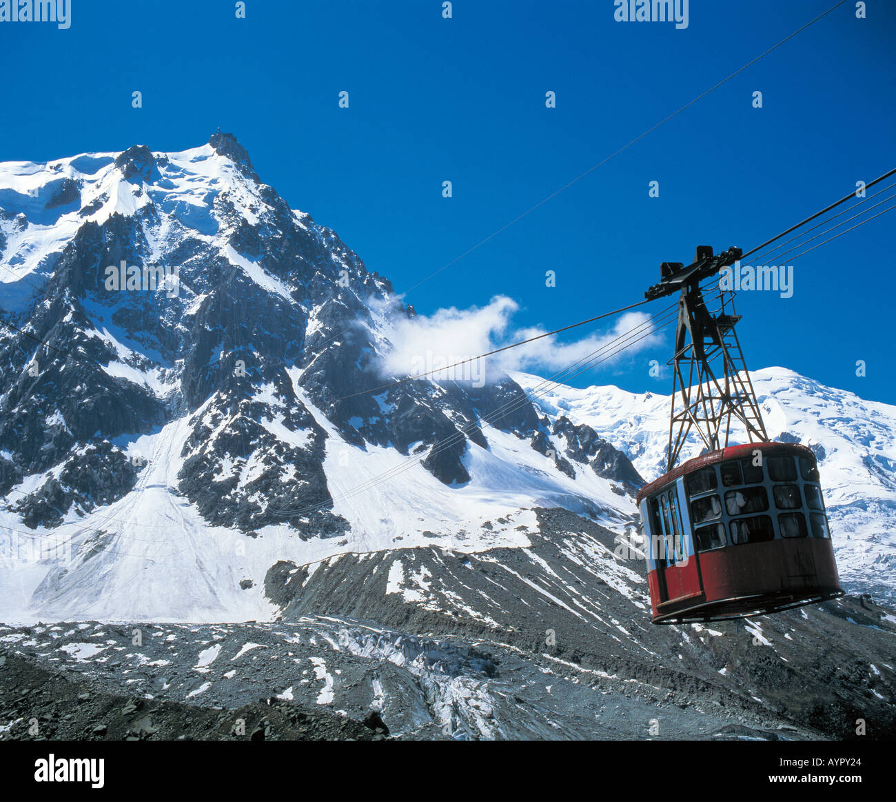Cable Car with Snow Mountain Stock Photo - Alamy