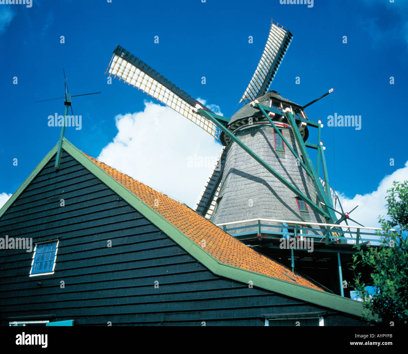 Windmill with House Stock Photo - Alamy