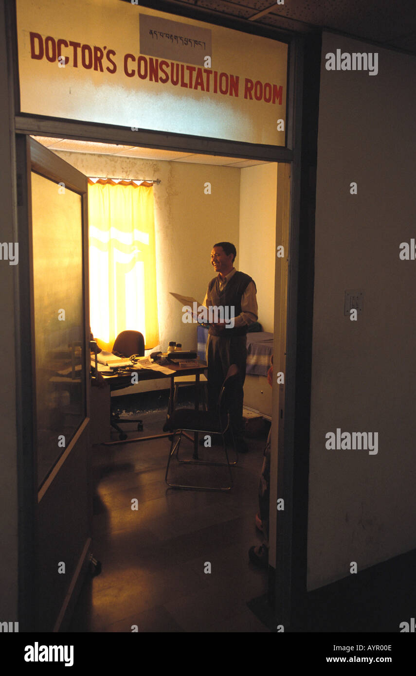 Doctor inside consultation room in Tibetan Delek hospital in Dharamsala ...