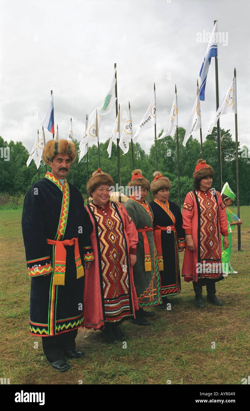 People in national Altaic costumes The ethnic festival El Oiyn Altai ...