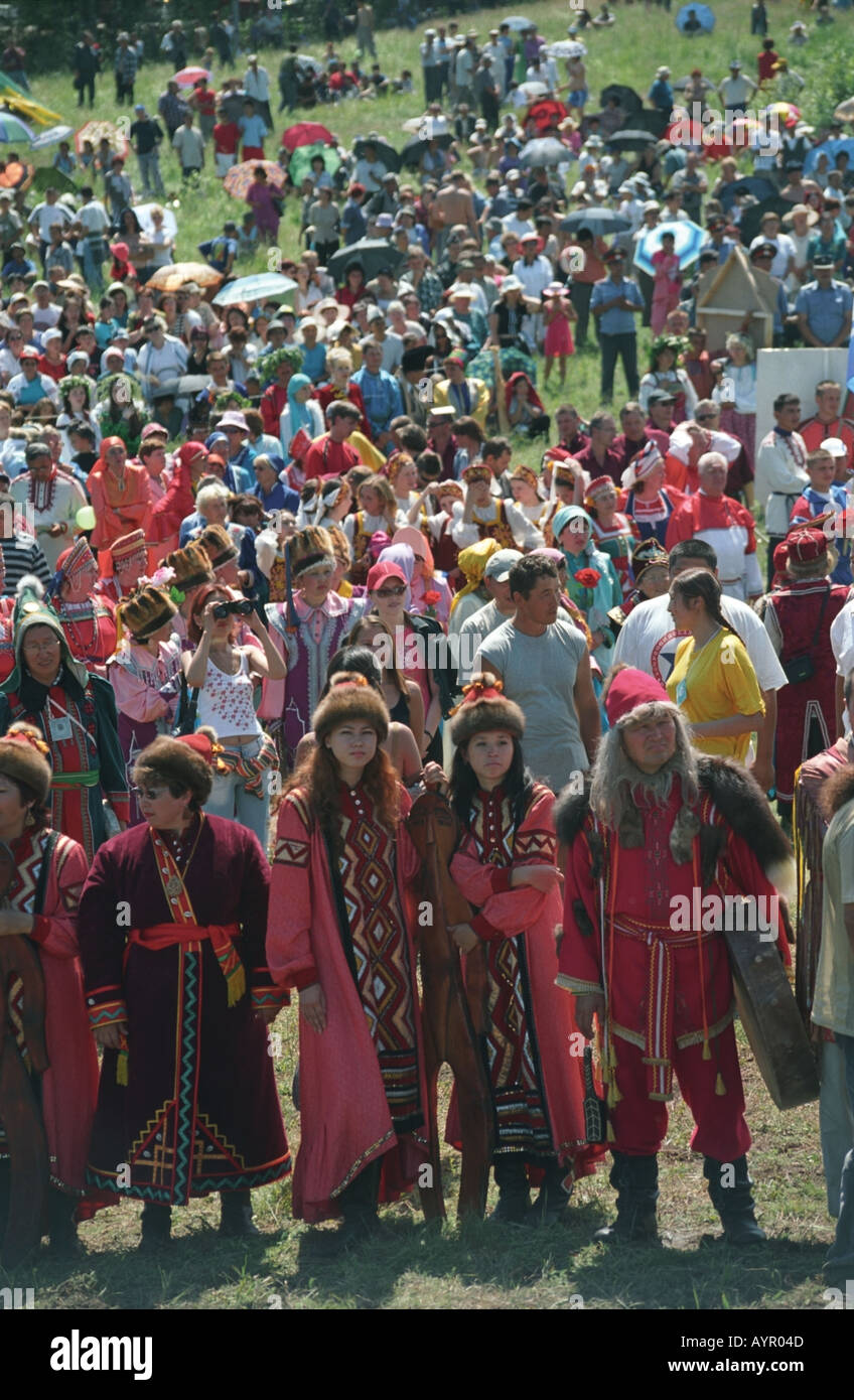 People in national Altaic costumes The ethnic festival El Oiyn Altai ...