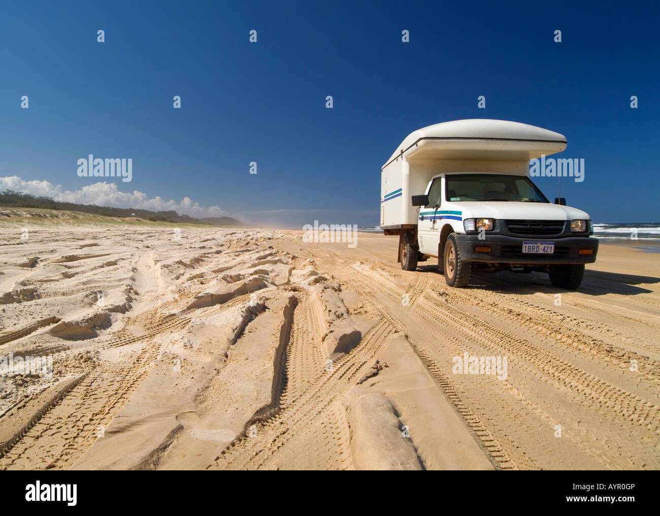Off-road camper (4X4 RV) on the beach at Fraser Island, Queensland ...