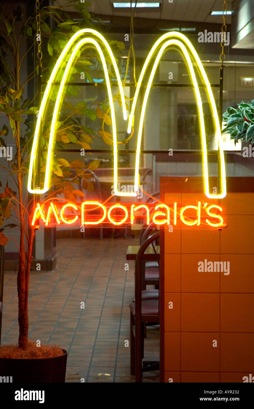 NEON MC DONALD S SIGN IN WINDOW OF RESTAURANT CHICAGO ILLINOIS UNITED ...