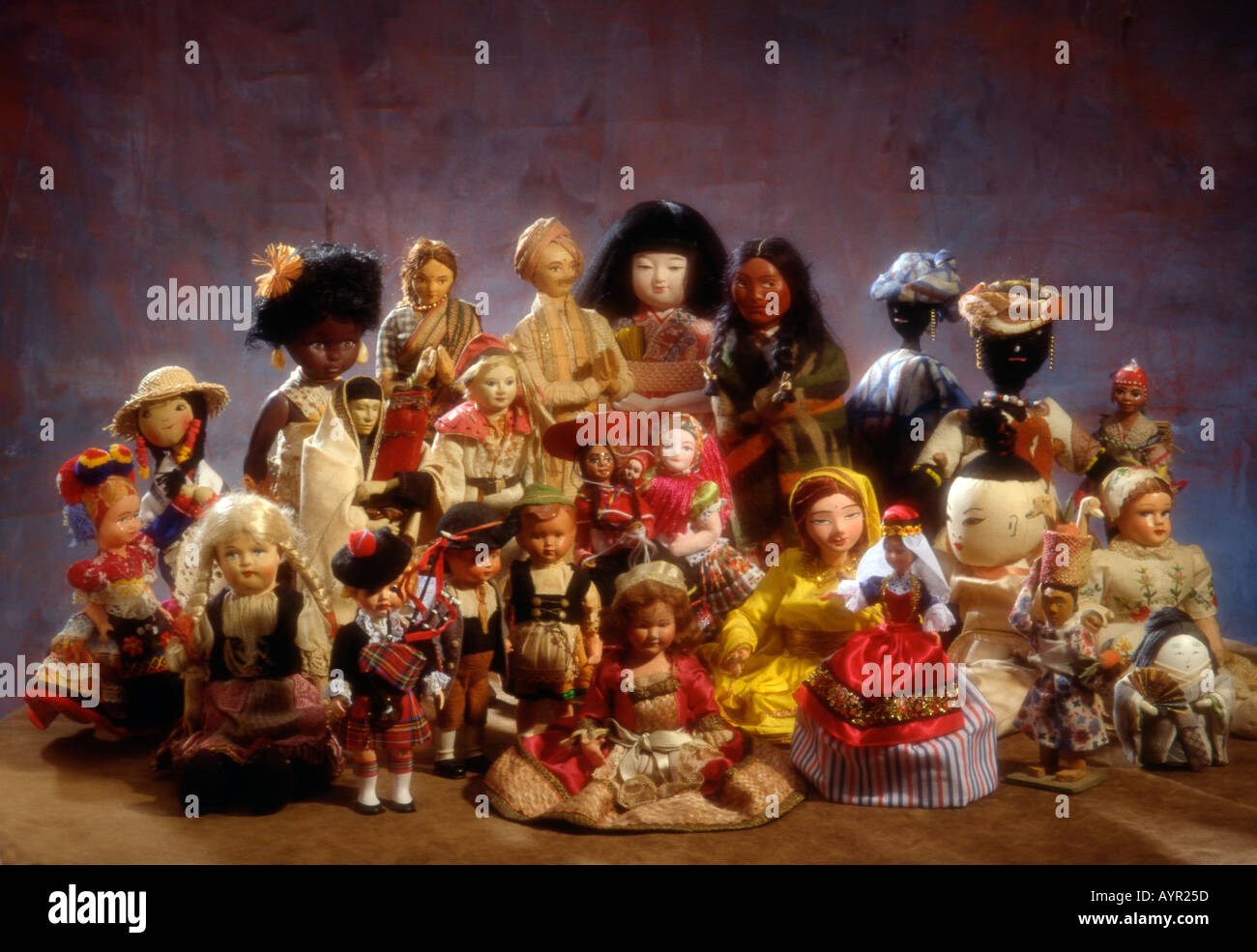Portrait of 26 dolls wearing costumes of various nations Stock Photo ...