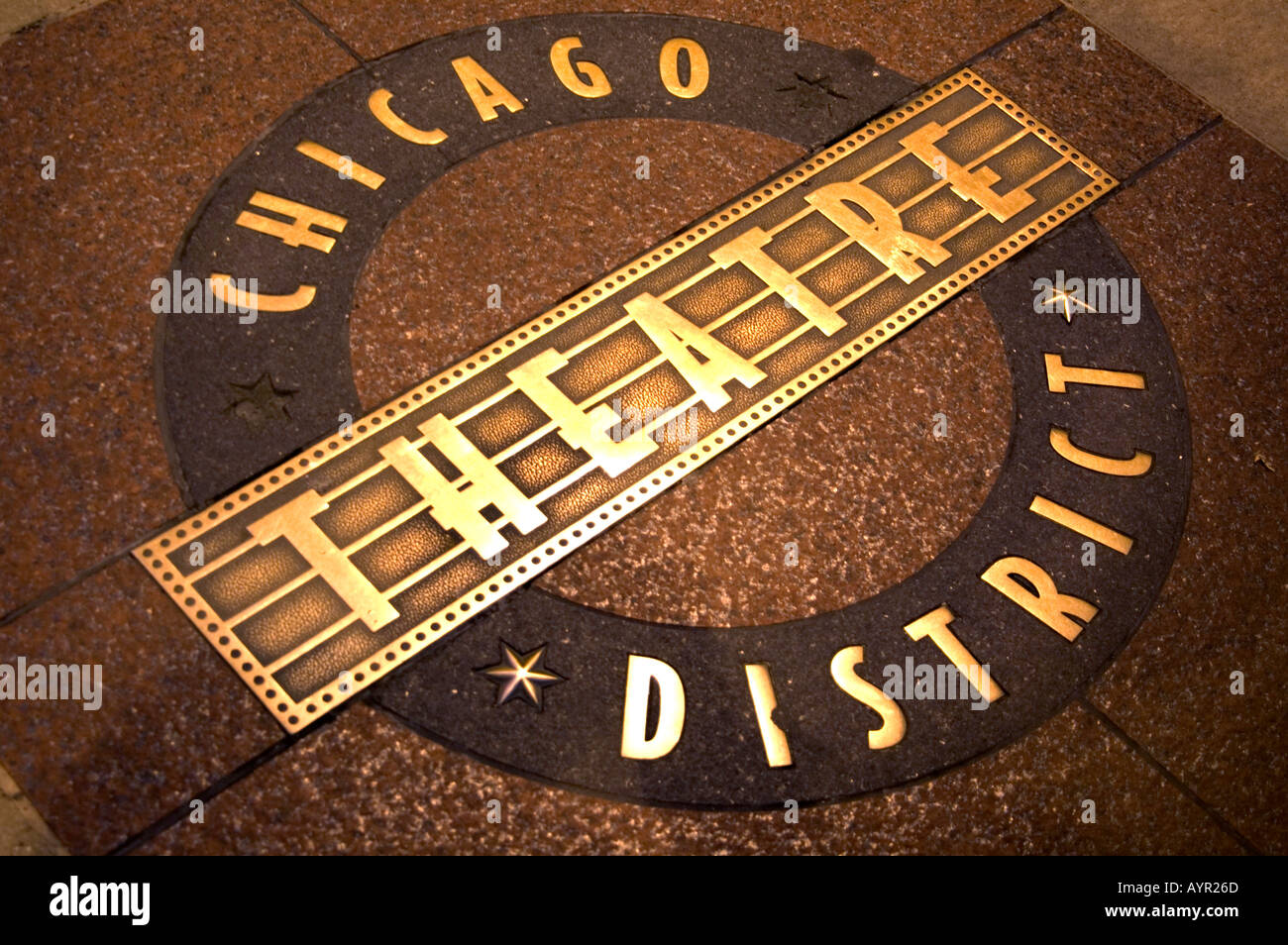 CHICAGO THEATER DISTRICT SIGN ON THE SIDEWALK DOWNTOWN CHICAGO ILLINOIS ...