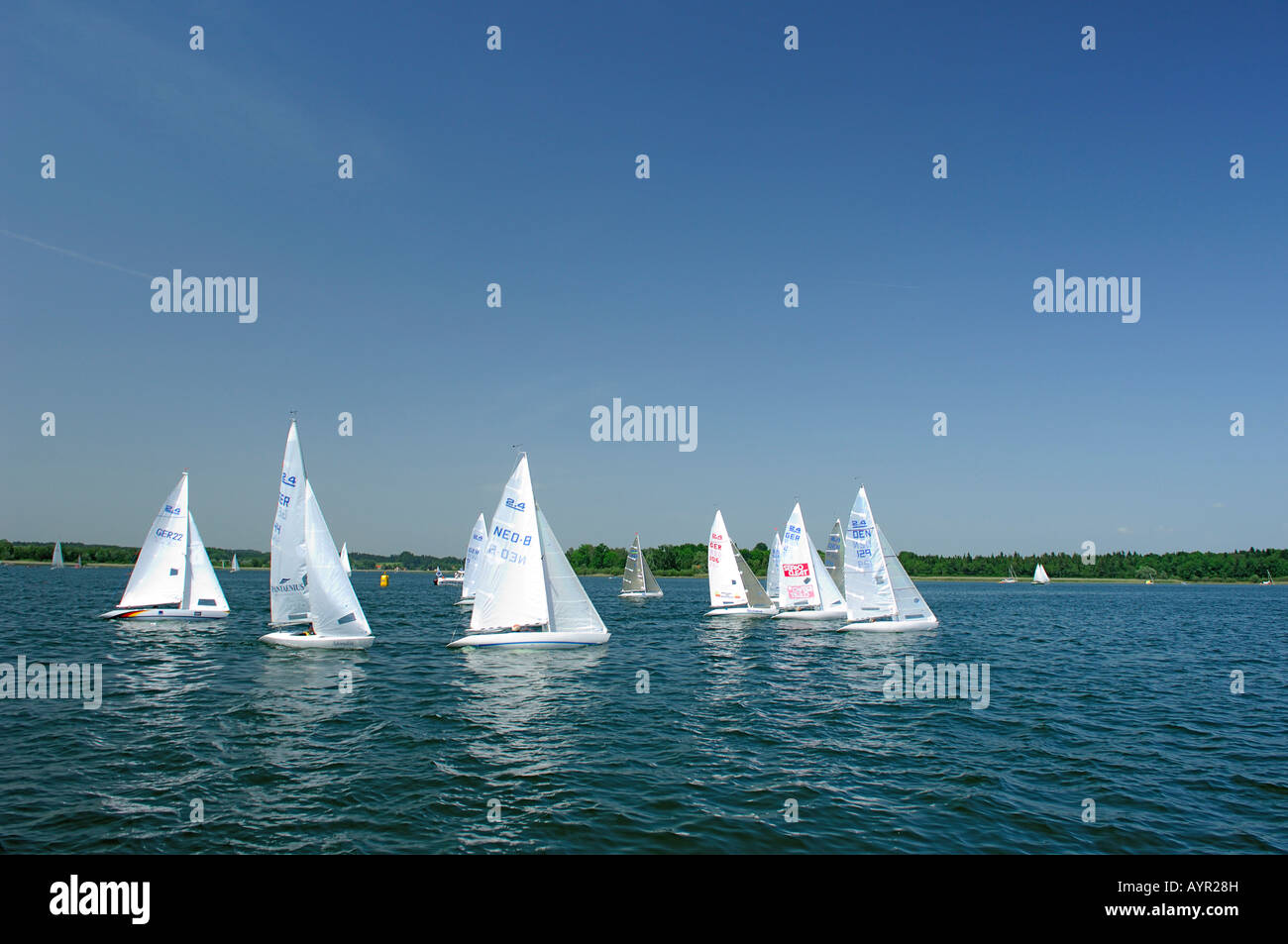 Sailboats on the Chiemsee (Lake Chiem), sailing regatta, Prien, Upper ...