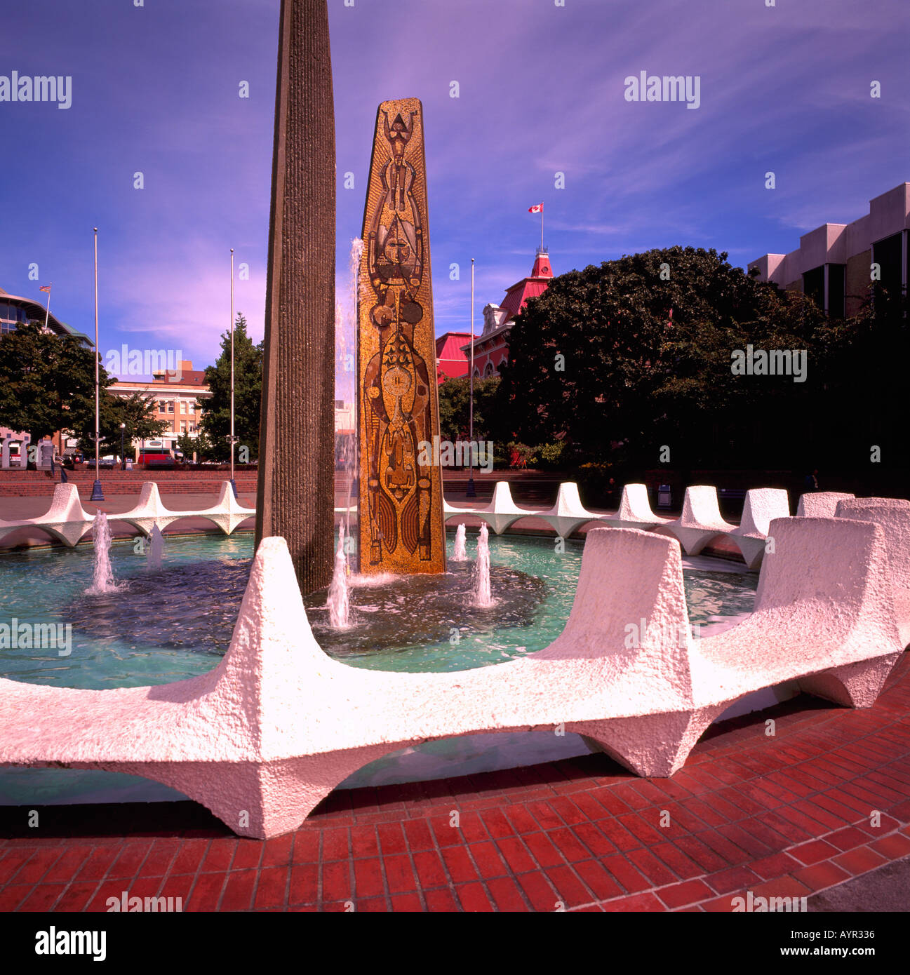 Fountain in Centennial Square at the City Hall of Victoria on Vancouver ...